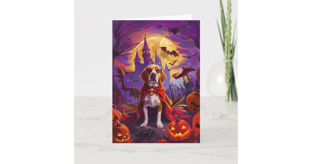 Halloween Beagle Dog Pumpkins Scary Card | Zazzle