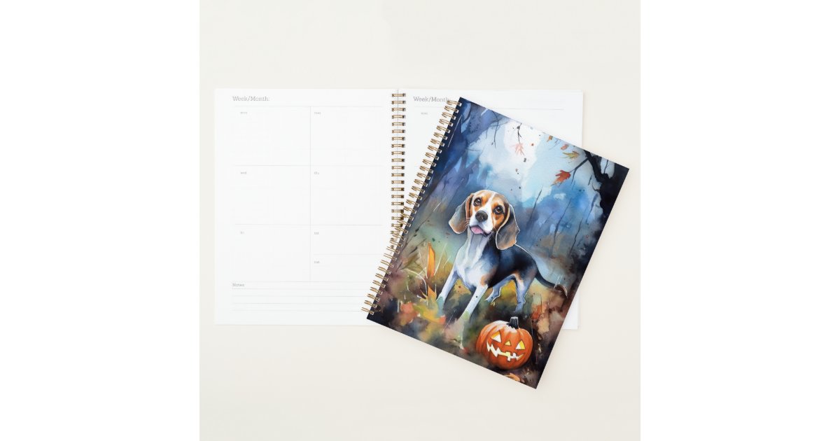 Halloween Beagle With Pumpkins Scary Planner | Zazzle
