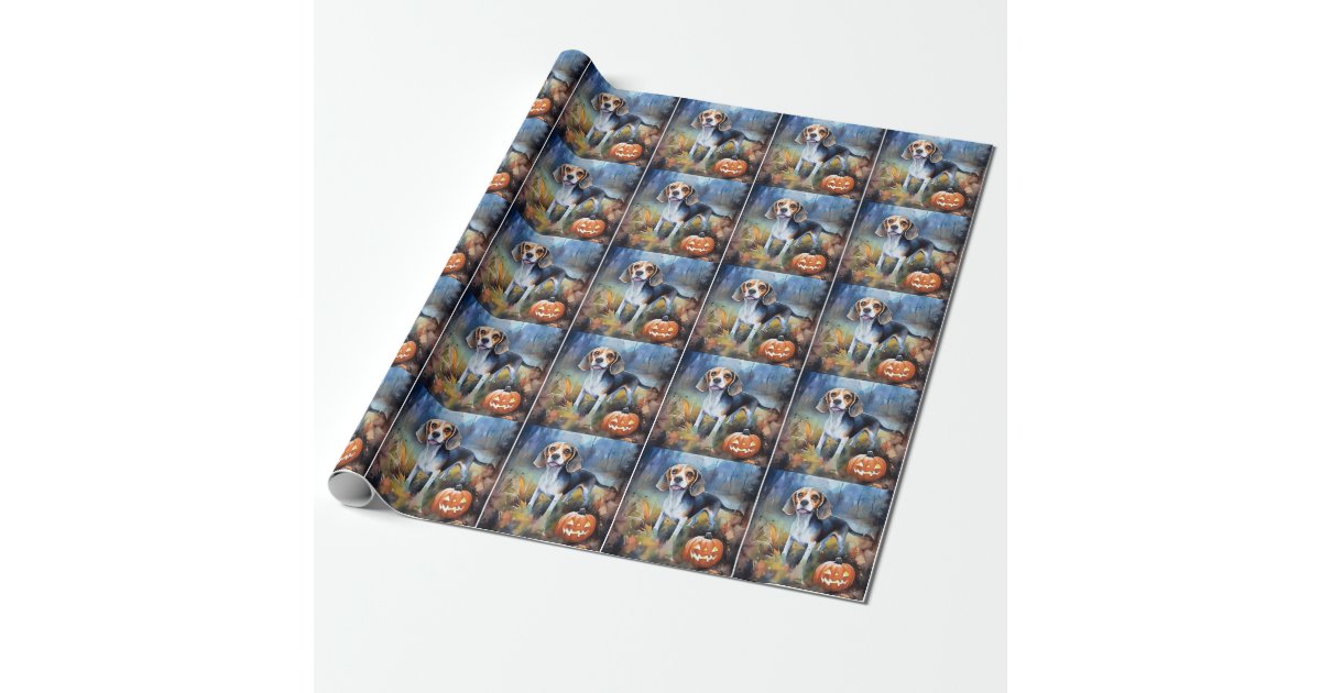 Halloween Beagle With Pumpkins Scary Wrapping Paper | Zazzle
