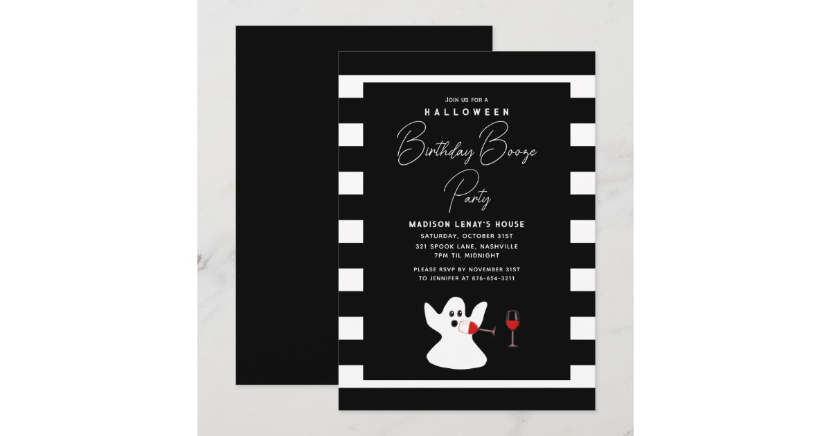 Halloween Birthday Booze Party Funny Ghost Invitation | Zazzle