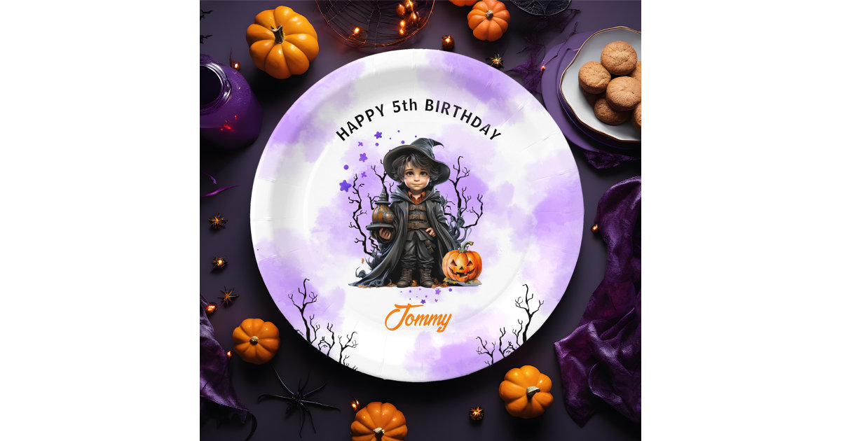 Halloween Birthday Cute Little Wizard Paper Plates | Zazzle