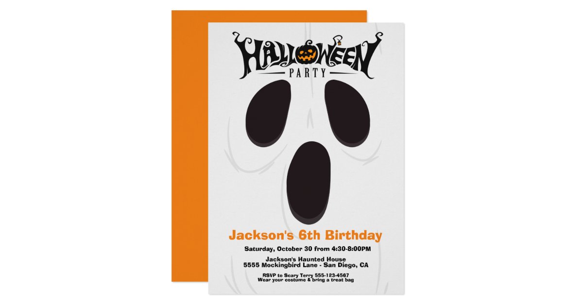 Halloween Birthday Ghost Face invitations | Zazzle.com