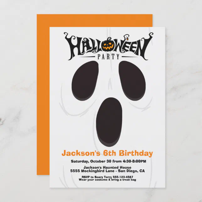 Halloween Birthday Ghost Face invitations | Zazzle