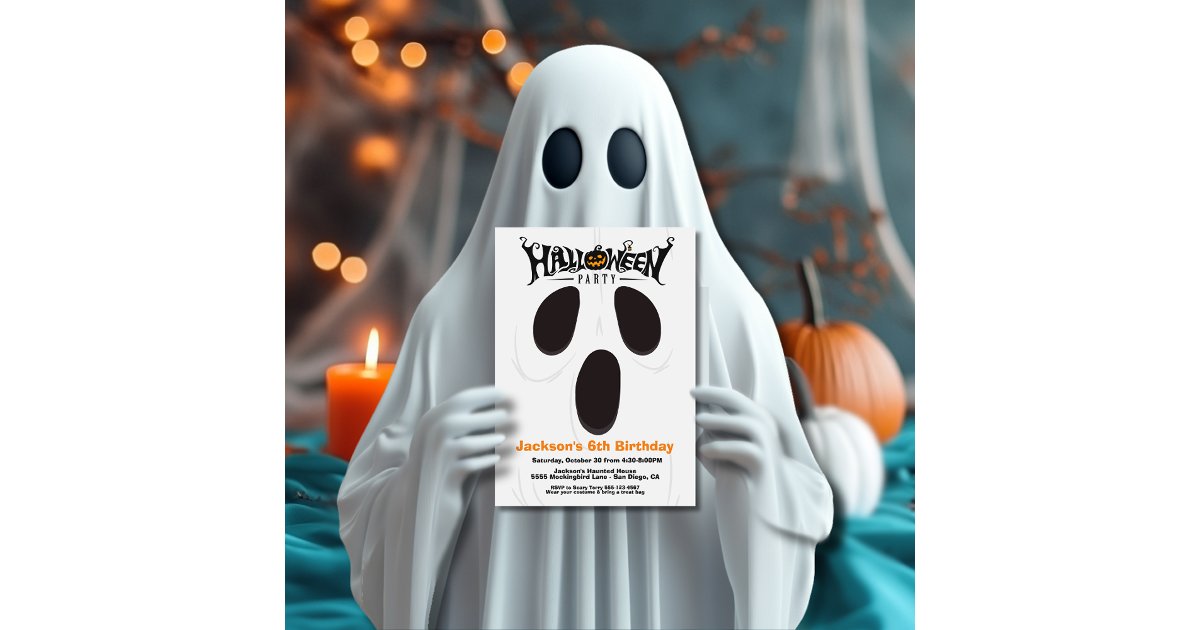 Halloween Birthday Ghost Face invitations | Zazzle