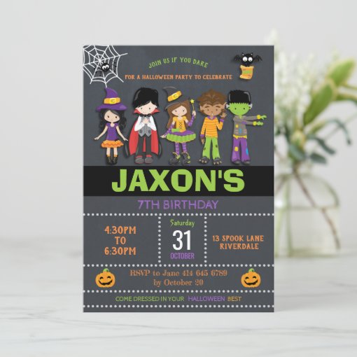 Halloween Birthday Kids Costume Party Invitation | Zazzle