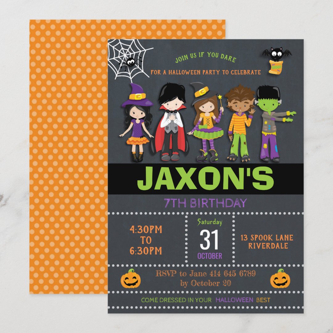 Halloween Birthday Kids Costume Party Invitation | Zazzle