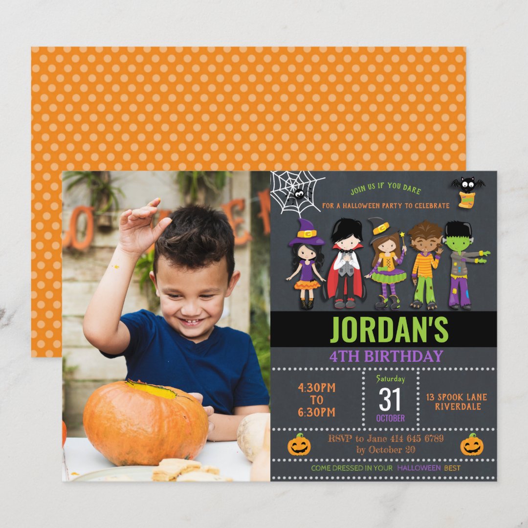 Halloween Birthday Kids Costume Party Invitation | Zazzle