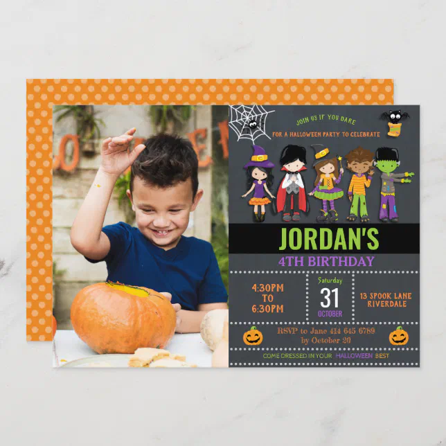Halloween Birthday Kids Costume Party Invitation | Zazzle