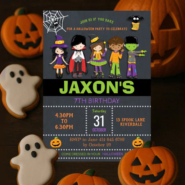 Halloween Birthday Kids Costume Party Invitation | Zazzle