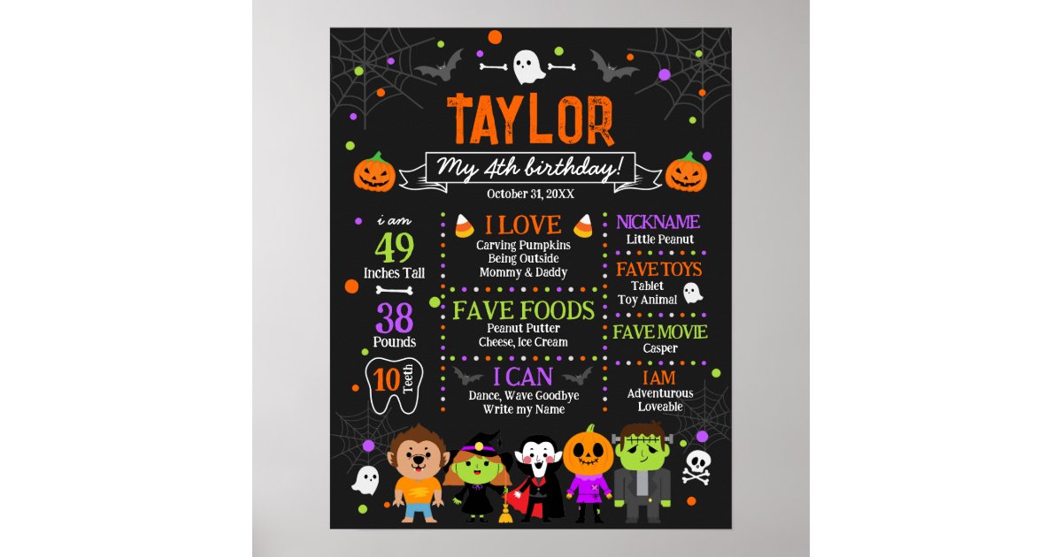 Halloween Birthday Milestone Poster Any Age | Zazzle
