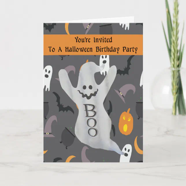 Halloween Birthday Party Card for Child w Ghosts | Zazzle