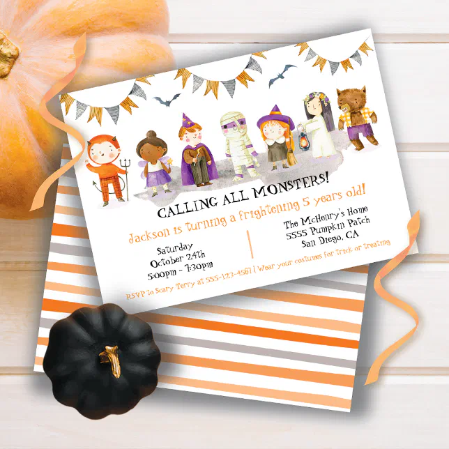 Halloween Birthday Party Costume Kids Invitation | Zazzle