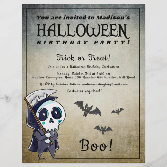Halloween Birthday Party Grim Reaper Flyer | Zazzle
