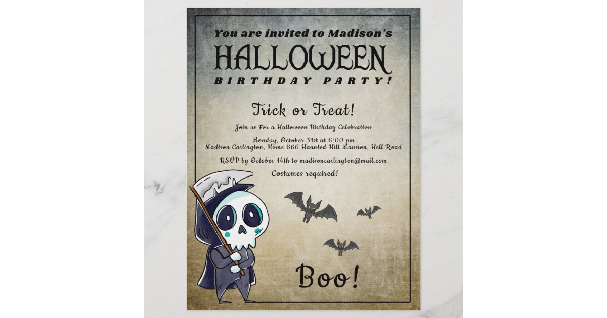 Halloween Birthday Party Grim Reaper Flyer | Zazzle