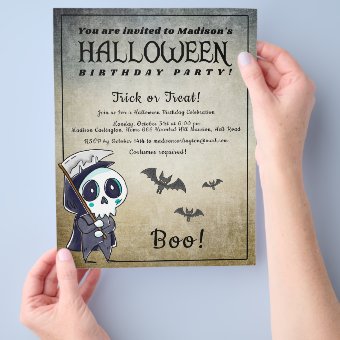 Halloween Birthday Party Grim Reaper Flyer | Zazzle