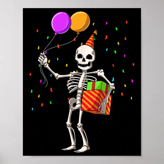 Halloween Birthday Party Outfit Skeleton Birthday Poster | Zazzle