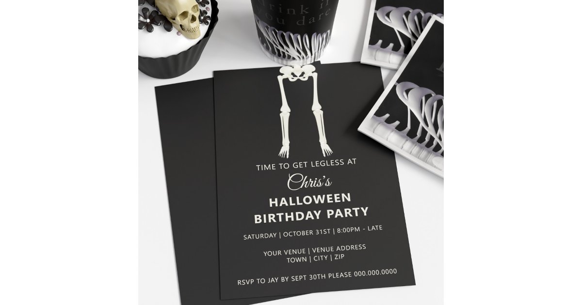 Halloween Birthday Skeleton Party Invitation | Zazzle