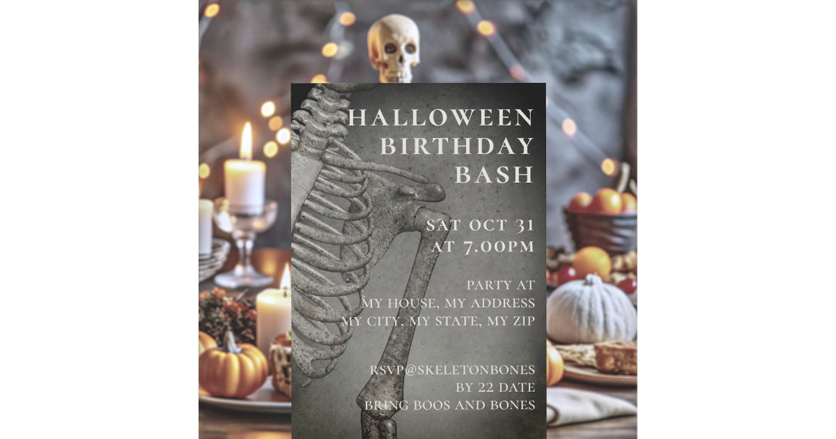 Halloween Birthday Spooky Skeleton Party Invitation | Zazzle