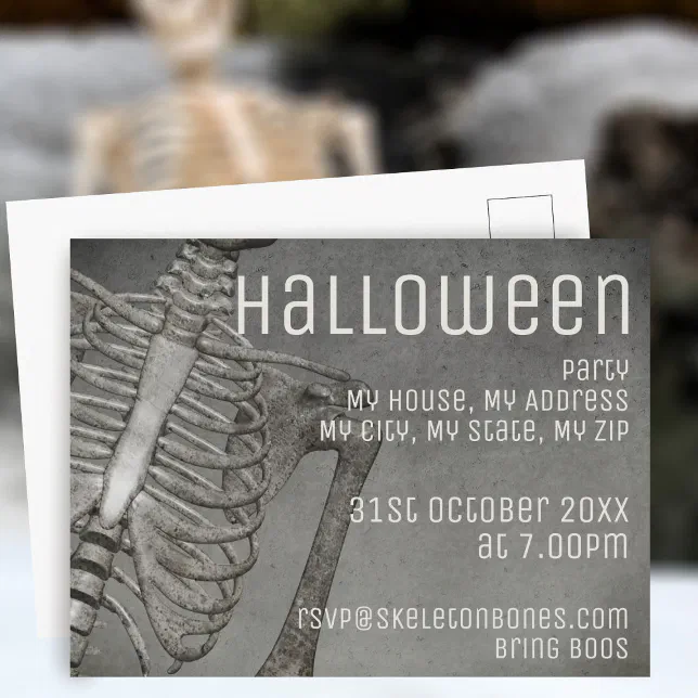 Halloween Birthday Spooky Skeleton Party Postcard | Zazzle
