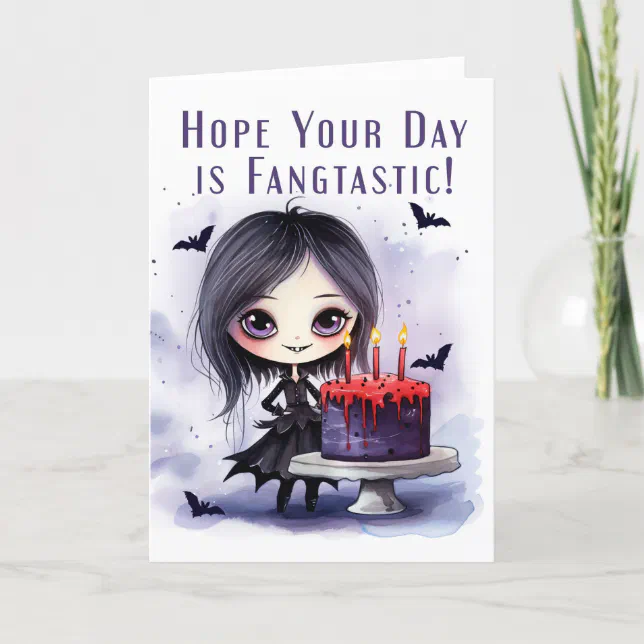 Halloween Birthday With Cute Vampire and Birthday Thank You Card | Zazzle