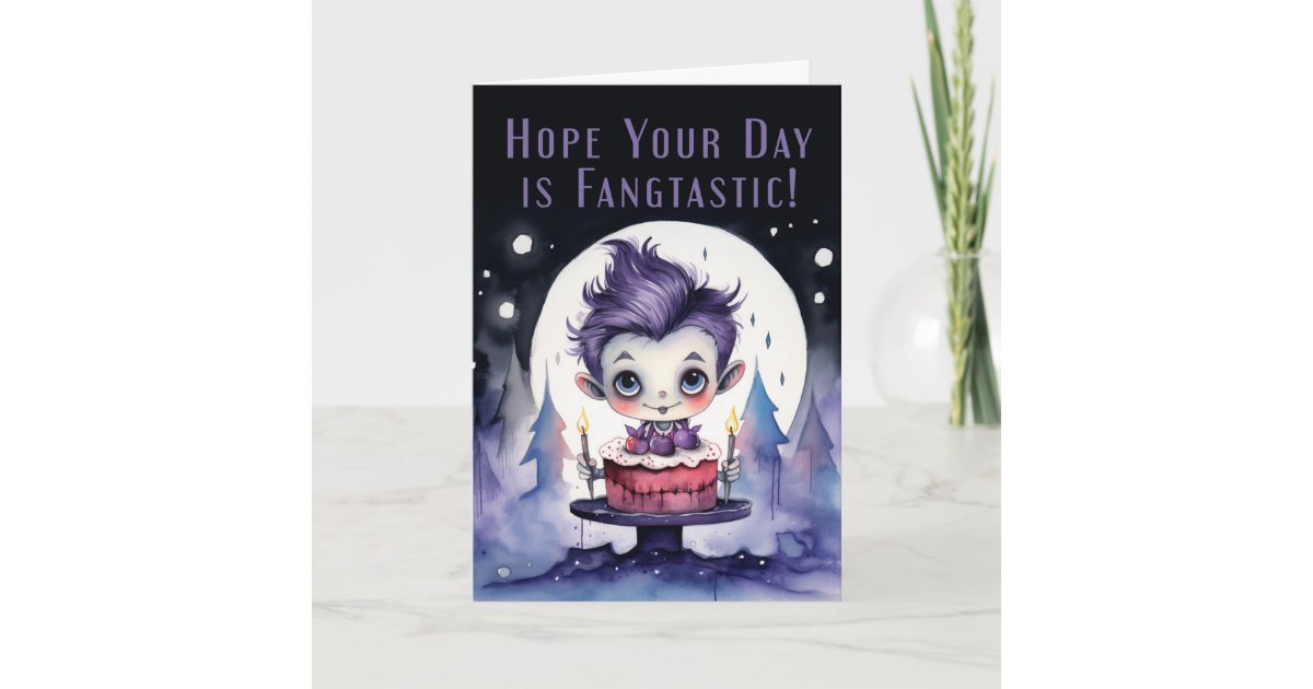 Halloween Birthday With Cute Vampire and Birthday Thank You Card | Zazzle