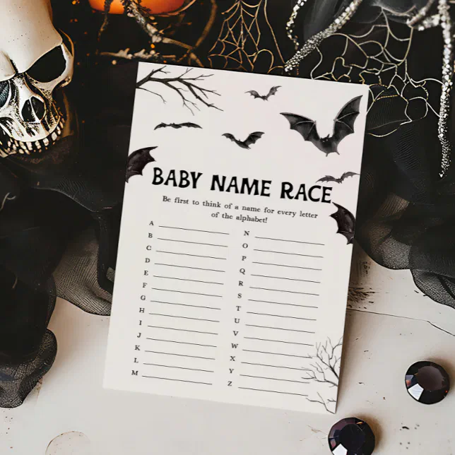 Halloween Black and White Bats Baby Name Race Game | Zazzle