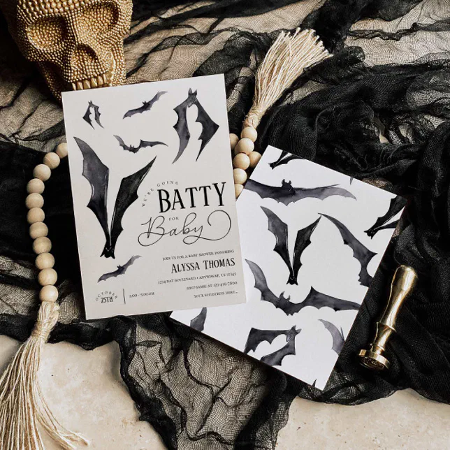 Halloween Black and White Bats Baby Shower Invitation | Zazzle