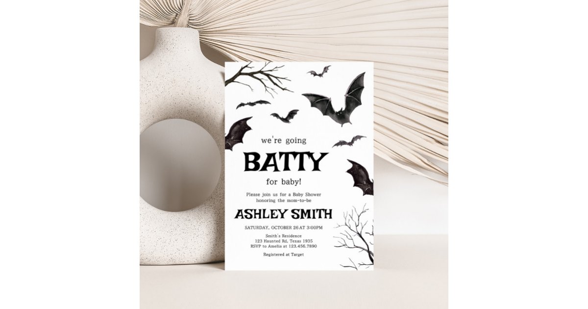 Halloween Black and White Bats Baby Shower Invitation | Zazzle