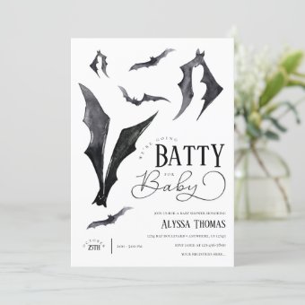 Halloween Black and White Bats Baby Shower Invitation | Zazzle