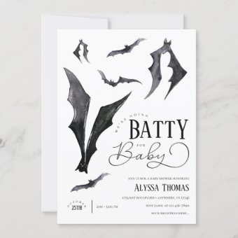 Halloween Black and White Bats Baby Shower Invitation | Zazzle
