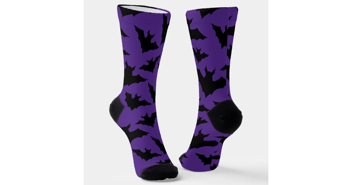 Halloween black bats purple cool spooky pattern socks | Zazzle