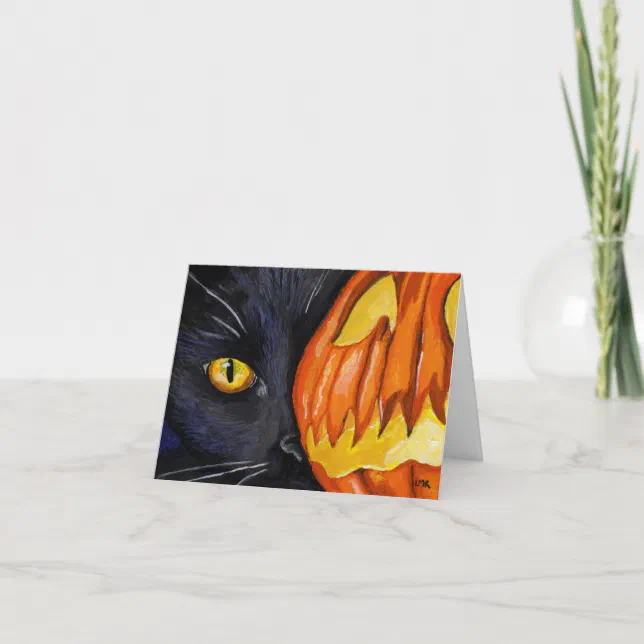 Halloween Black Cat and Pumpkin Card | Zazzle