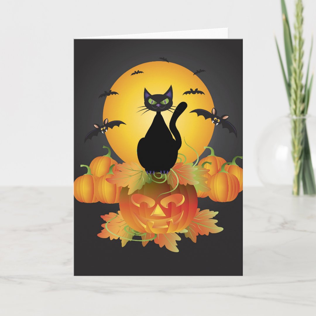 Halloween Black Cat Card | Zazzle