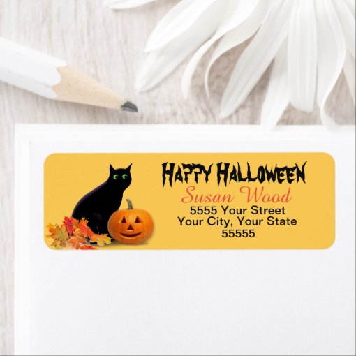 Halloween Black Cat Return Address Labels | Zazzle