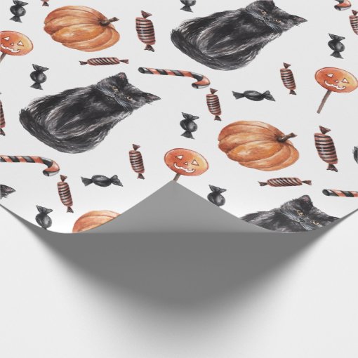 Halloween Black Cats, Pumpkins and Treats Wrapping Paper | Zazzle