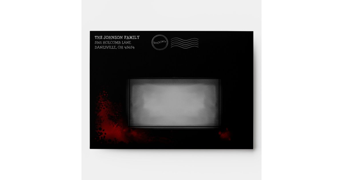 Halloween Black Invite Envelope Red blood Splatter | Zazzle