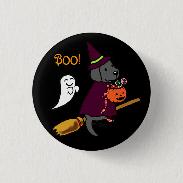 Halloween Black Labrador Cartoon 1 Pinback Button | Zazzle