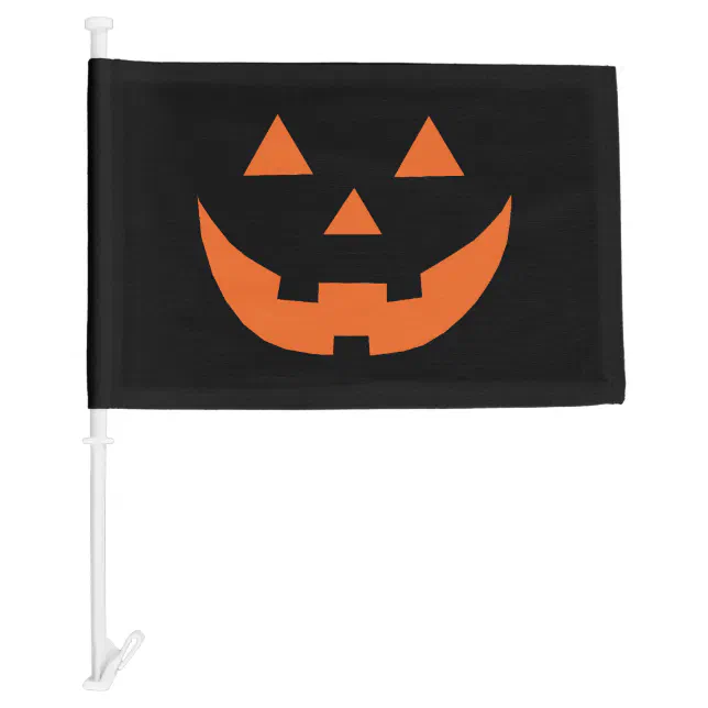 Halloween black orange Jack o lantern pumpkin face Car Flag | Zazzle