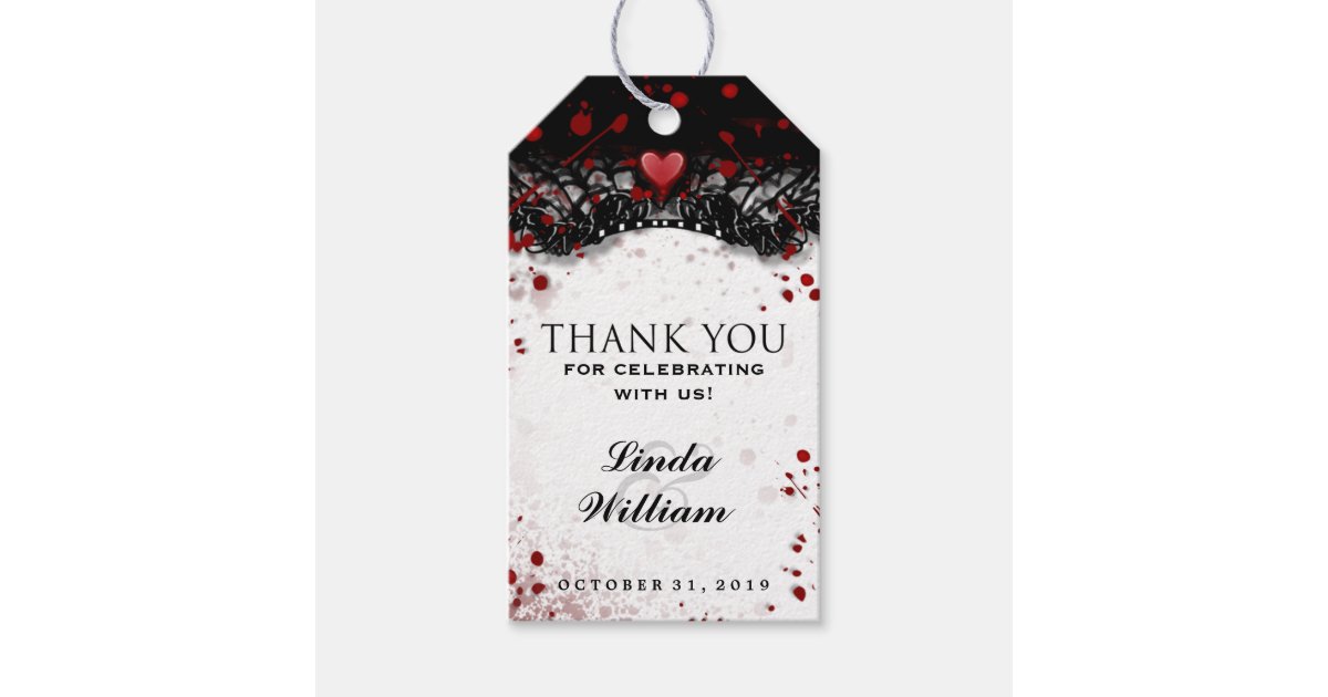 Halloween Black White Blood Splatter Thank You Tag | Zazzle