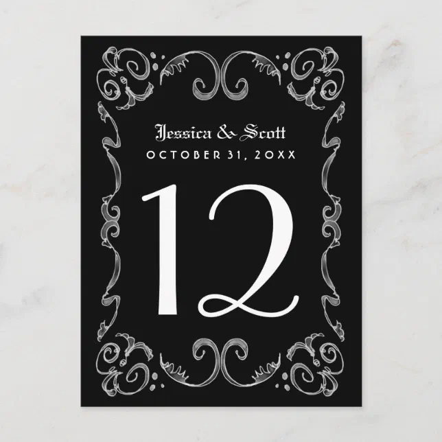Halloween Black White Gothic Table Number Cards | Zazzle