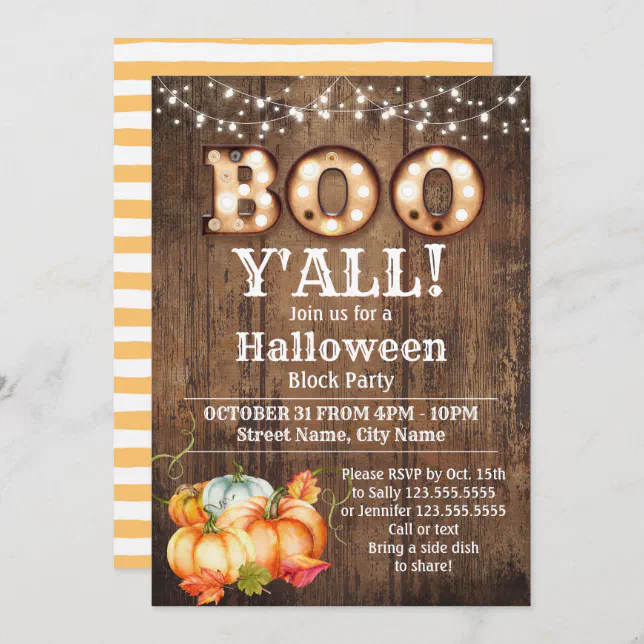 Halloween Block Party Pumpkin Fall Rustic Invitation | Zazzle