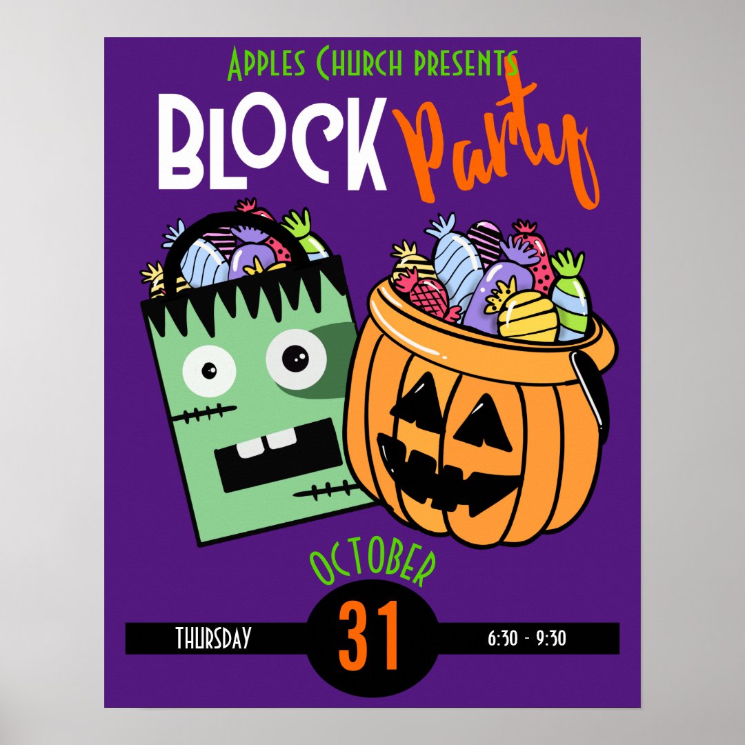Halloween block party theme event trunk or treat poster | Zazzle
