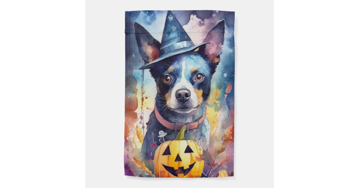 Halloween Blue Heeler With Pumpkins Scary Garden Flag | Zazzle
