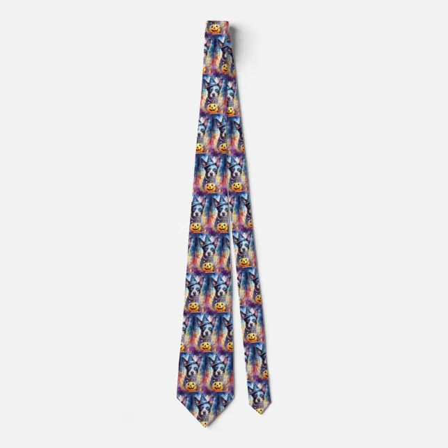 Halloween Blue Heeler With Pumpkins Scary Neck Tie | Zazzle