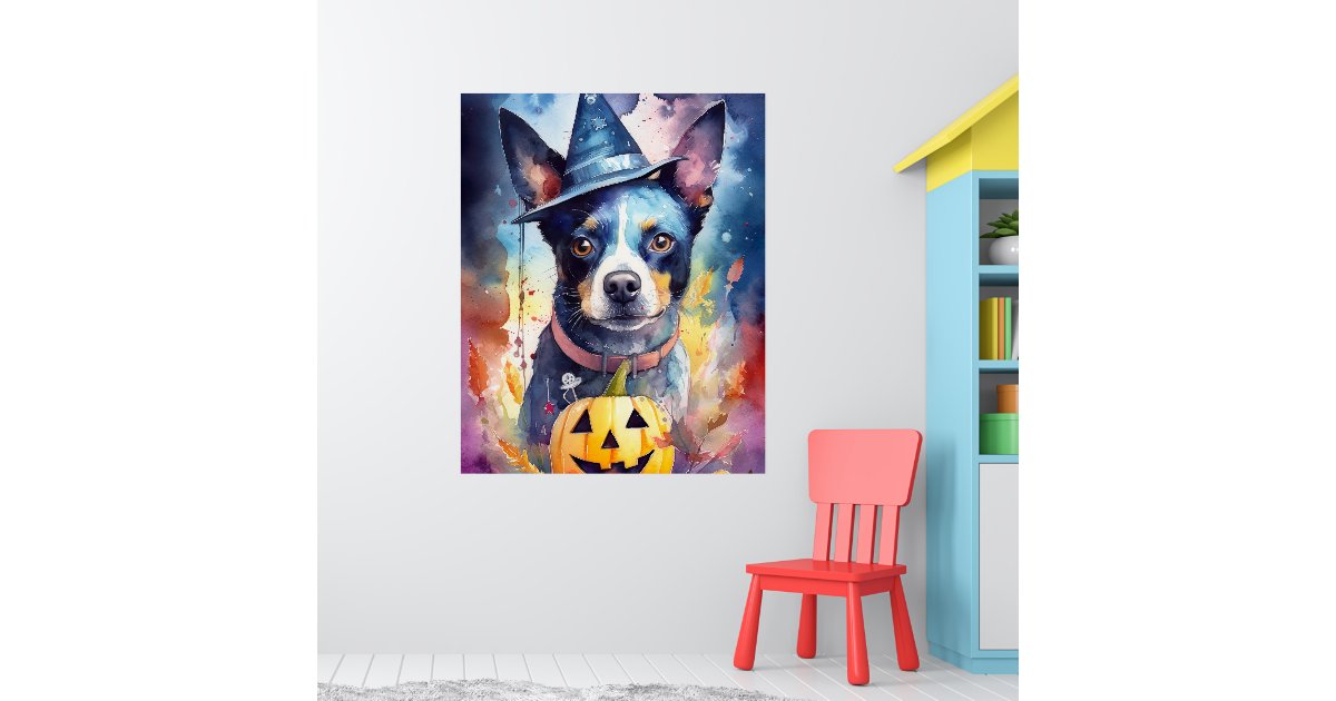 Halloween Blue Heeler With Pumpkins Scary Poster | Zazzle
