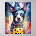 Halloween Blue Heeler With Pumpkins Scary Poster | Zazzle