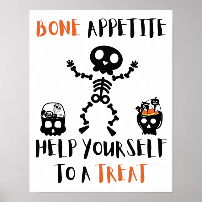 Halloween Bone Appetite skeleton creepy candy door Poster | Zazzle