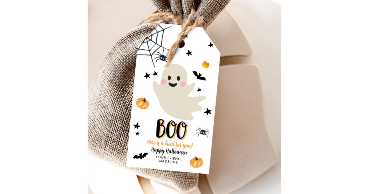 Halloween Boo Ghost Trick or Treat Birthday Gift Tags | Zazzle