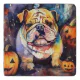 Halloween Bulldog With Pumpkins Scary Trivet | Zazzle