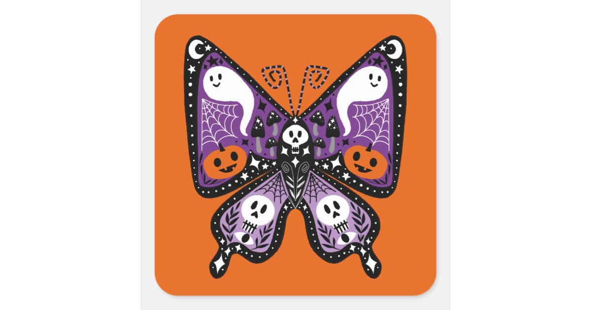 Halloween Butterfly square Square Sticker | Zazzle